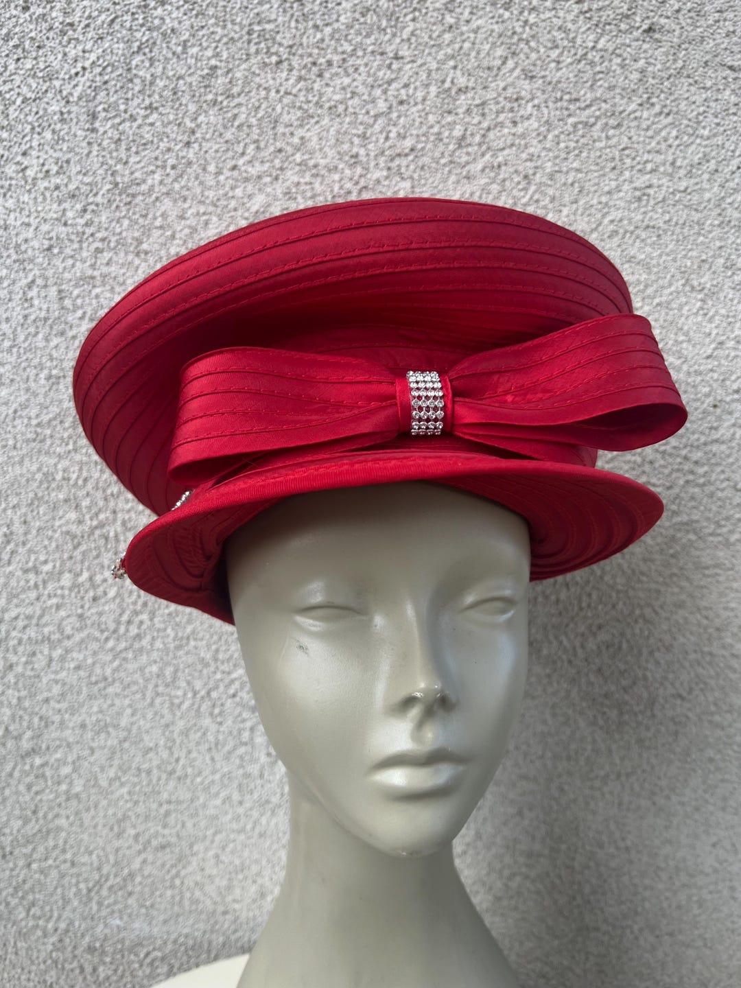 Vintage Pierra Millinery Red Bucket Hat: Rhinestone Bow Trim, 22" - Etsy