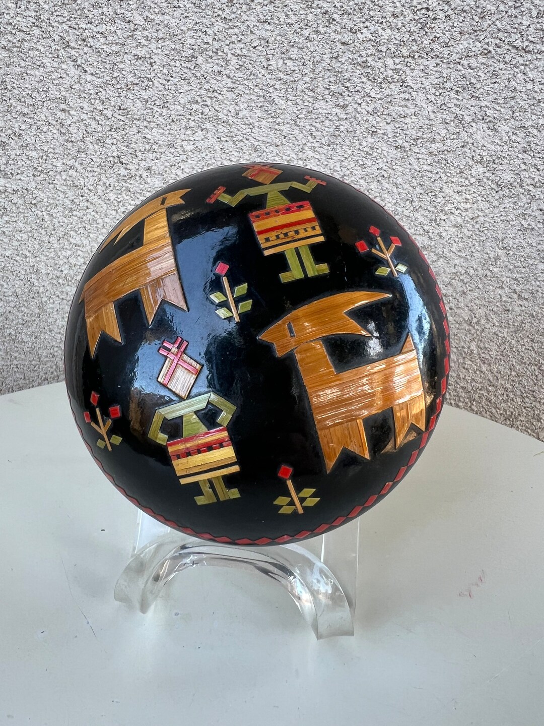 Vintage USSR Russian Black Lacquer Round Box Wood Inlay Animal Theme ...
