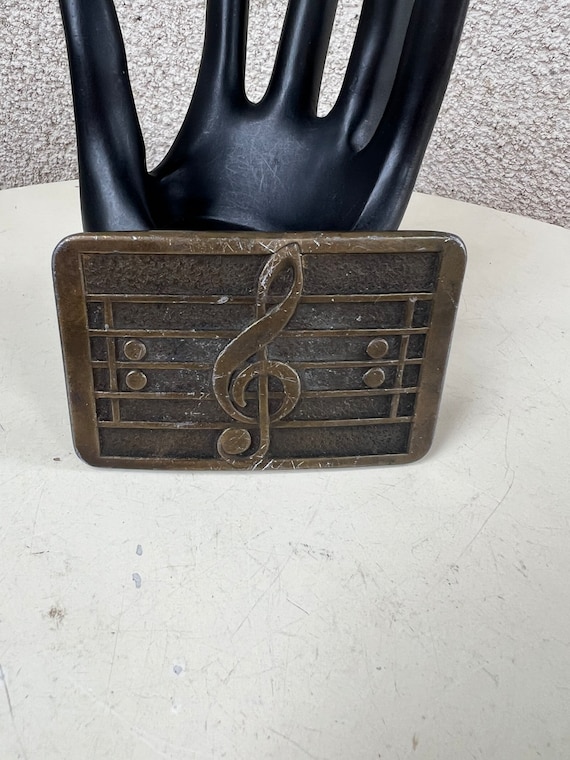 Vintage 1974 musical notes metal rectangular belt buc… - Gem