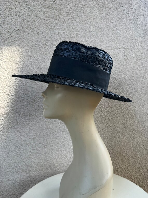 Vintage 60s Eva Mae Modes brim black cello straw gros… - Gem