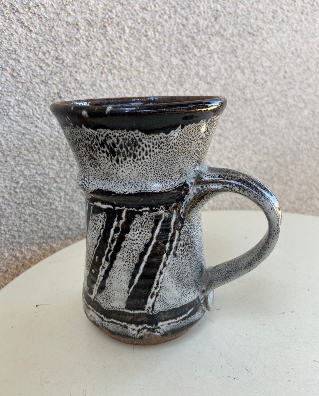 Vintage Hage Stamped Pottery Large Coffee Mug Dark Brown Grey Stripe ...