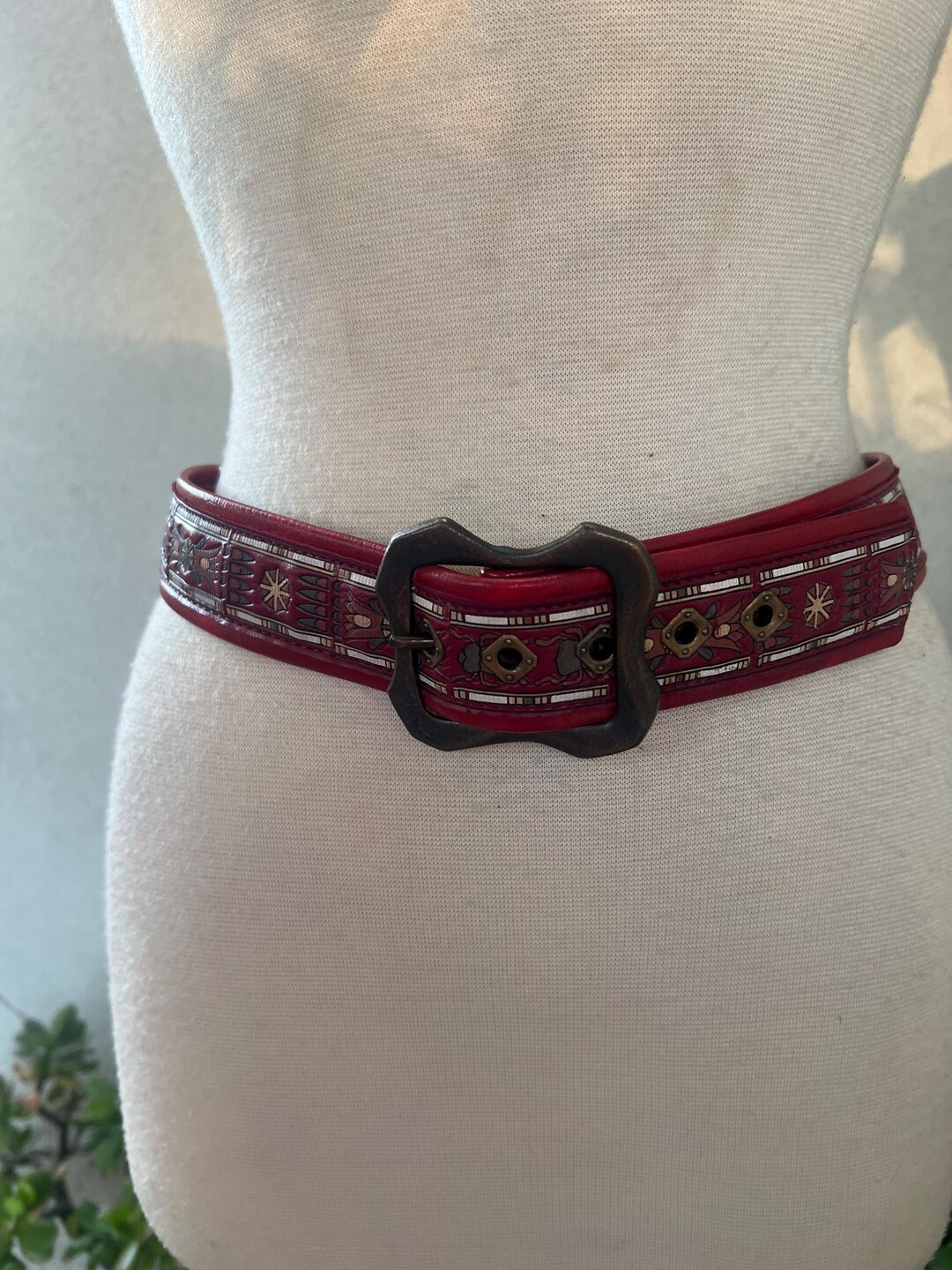 Vintage Ruby Red Belt Faux Leather Egyptian Theme Print Fits 31-34” - Etsy