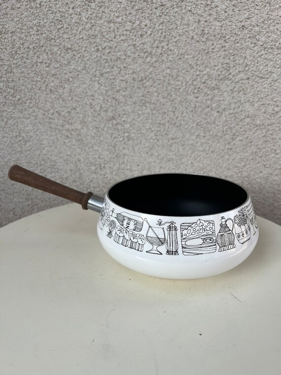 Vintage MCM Modern Sauce White Pan With Wood Handle Enamel - Etsy