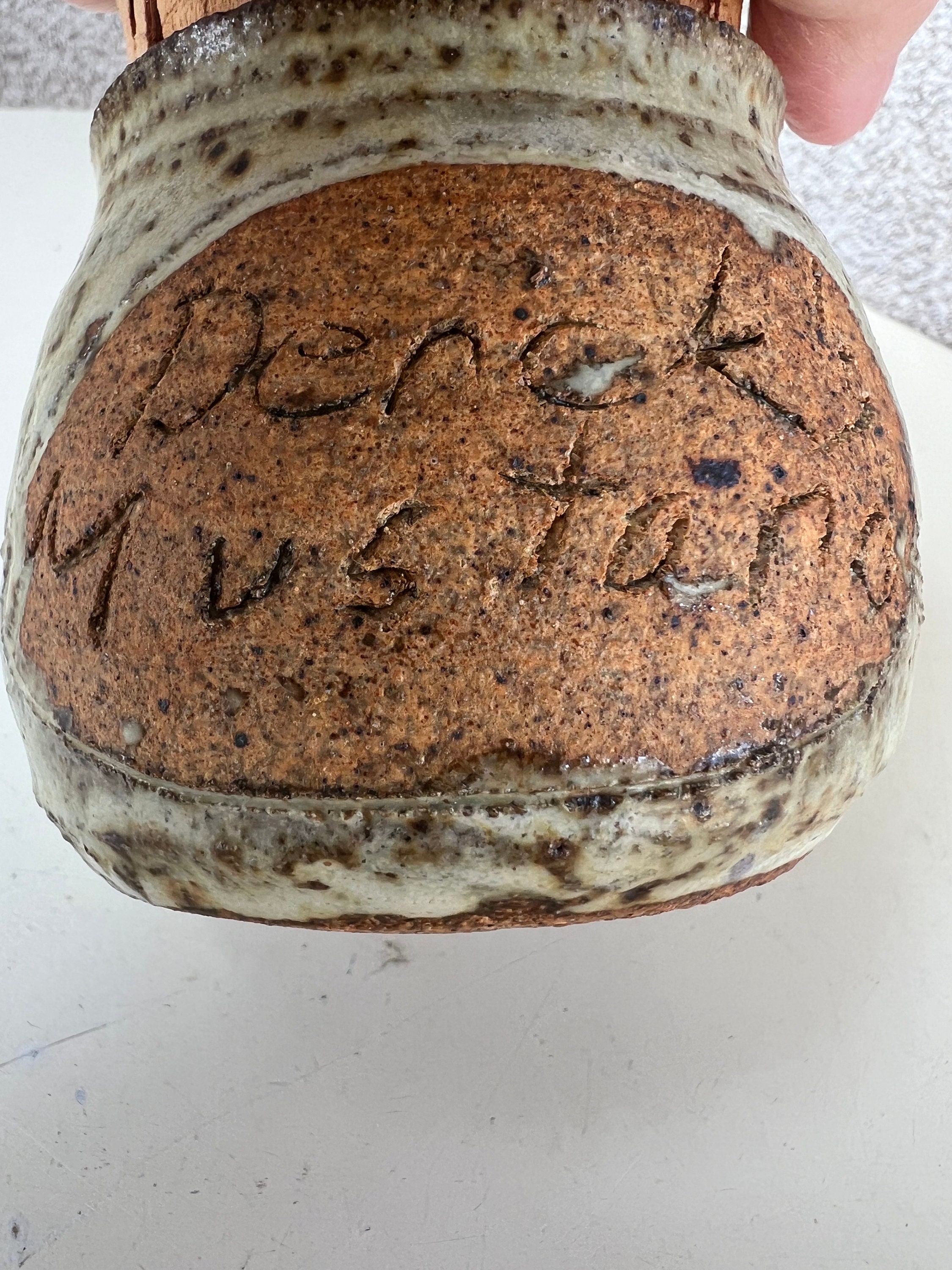 Vintage Petite Jar Studio Art Pottery Engraved Derek Mustard Cork Top ...