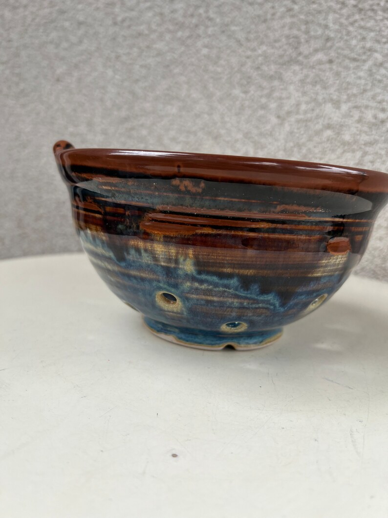 Vintage Studio Art Pottery Small Colander Bowl Blue Brown Signed - Etsy