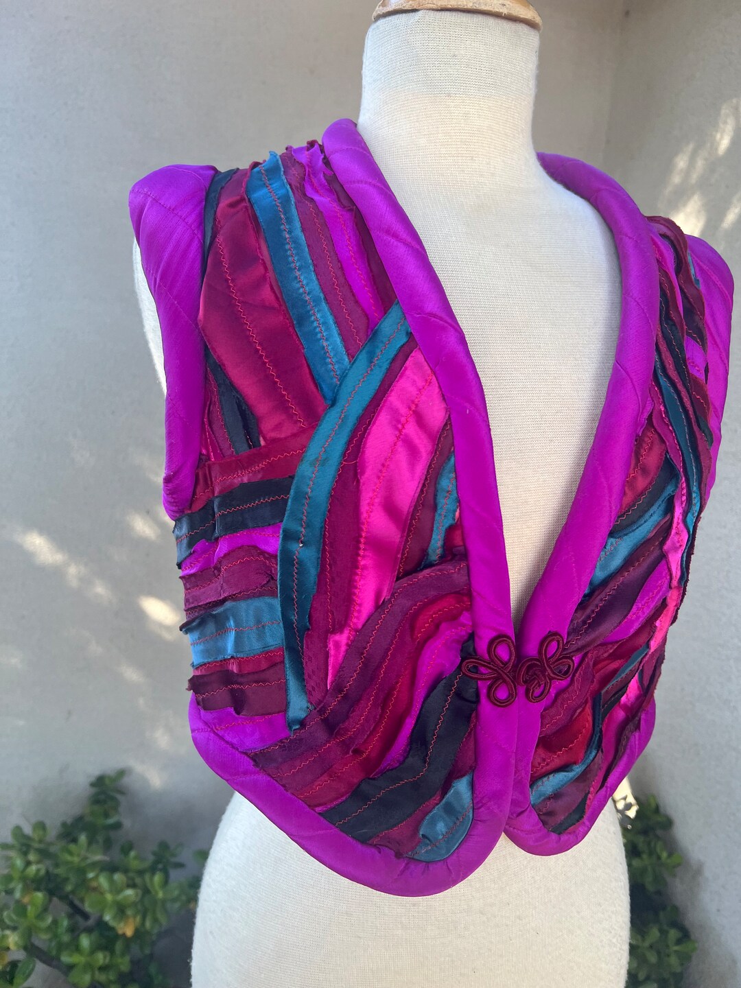 Vintage Boho Art to Wear Vest Bolero Multicolor Ribbon Design Sz Small ...