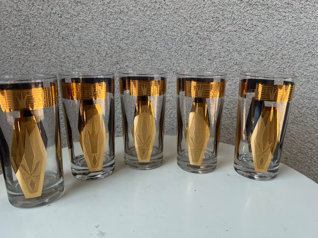 Vtg MCM Glasses Tumblers Set 5 Gold Clear by Culver - Etsy