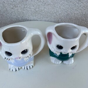 Vintage Set 2 Ceramic Mugs Rabbit Theme 3D Hand Painted - Etsy