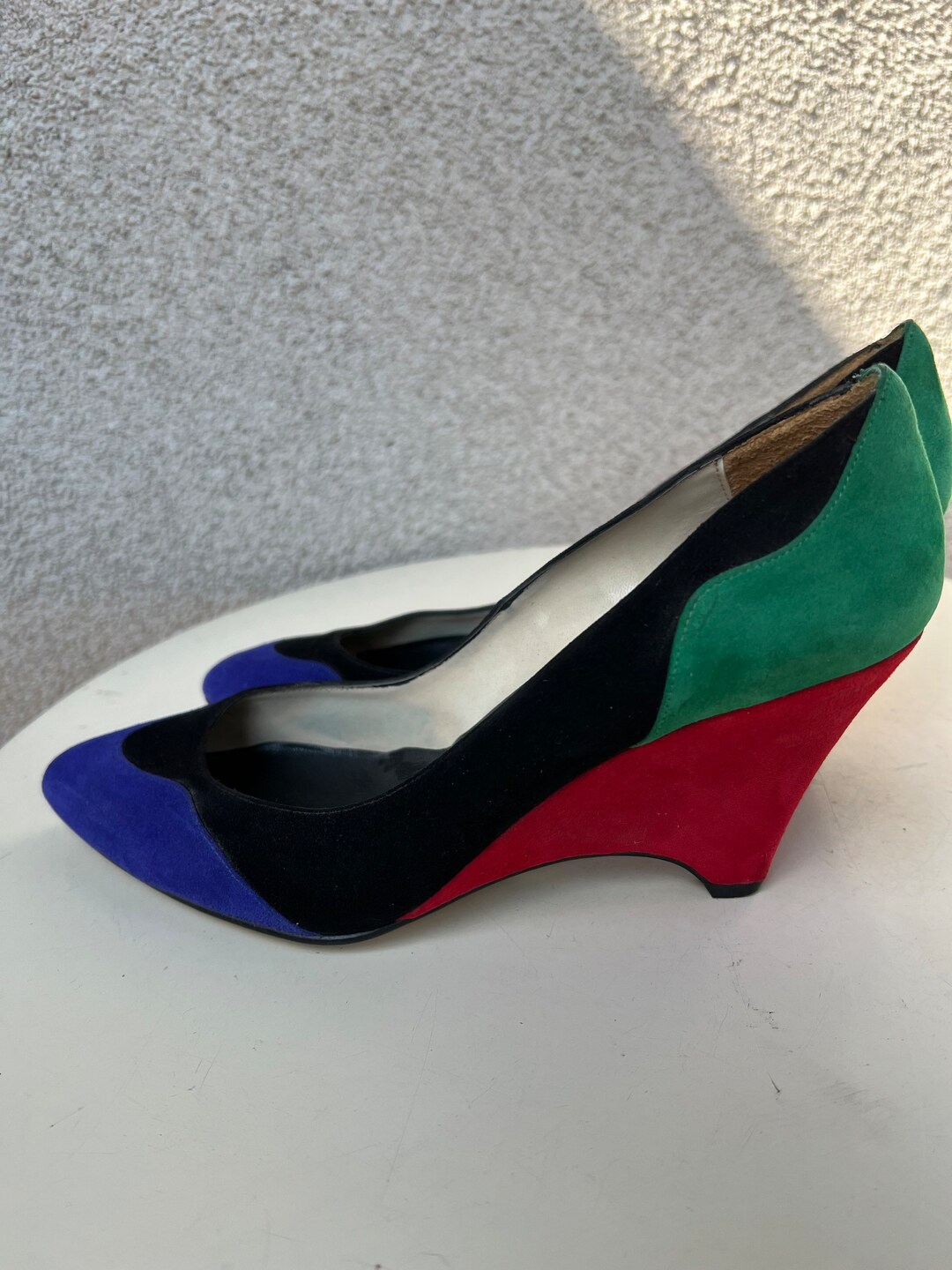 Vintage Suede Color Block Wedge Pumps Shoes Sz 7-7.5 by Sergio Zelcer ...