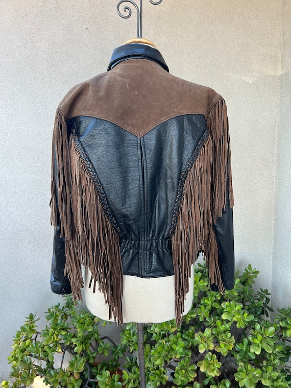 Vintage Western Fringe Leather Motorcycle Jacket - Br… - Gem