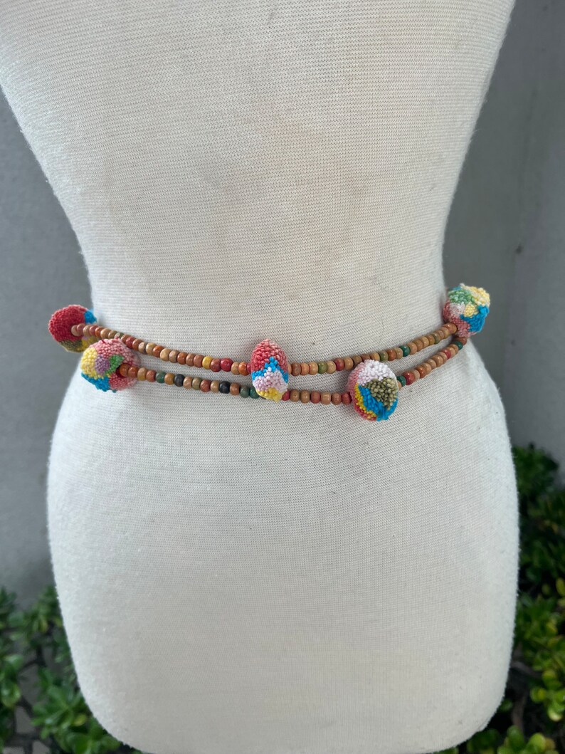 Vintage Funky Belt Pom-pom & Wood Beads Size 64” X 1-1/4” - Etsy