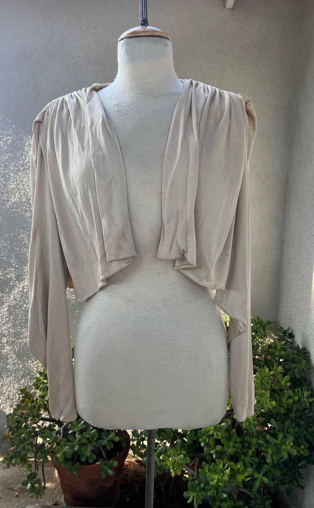 Vintage 70s Disco Shrug Bolero Jacket Jersey Stretch Champagne Color Sz ...