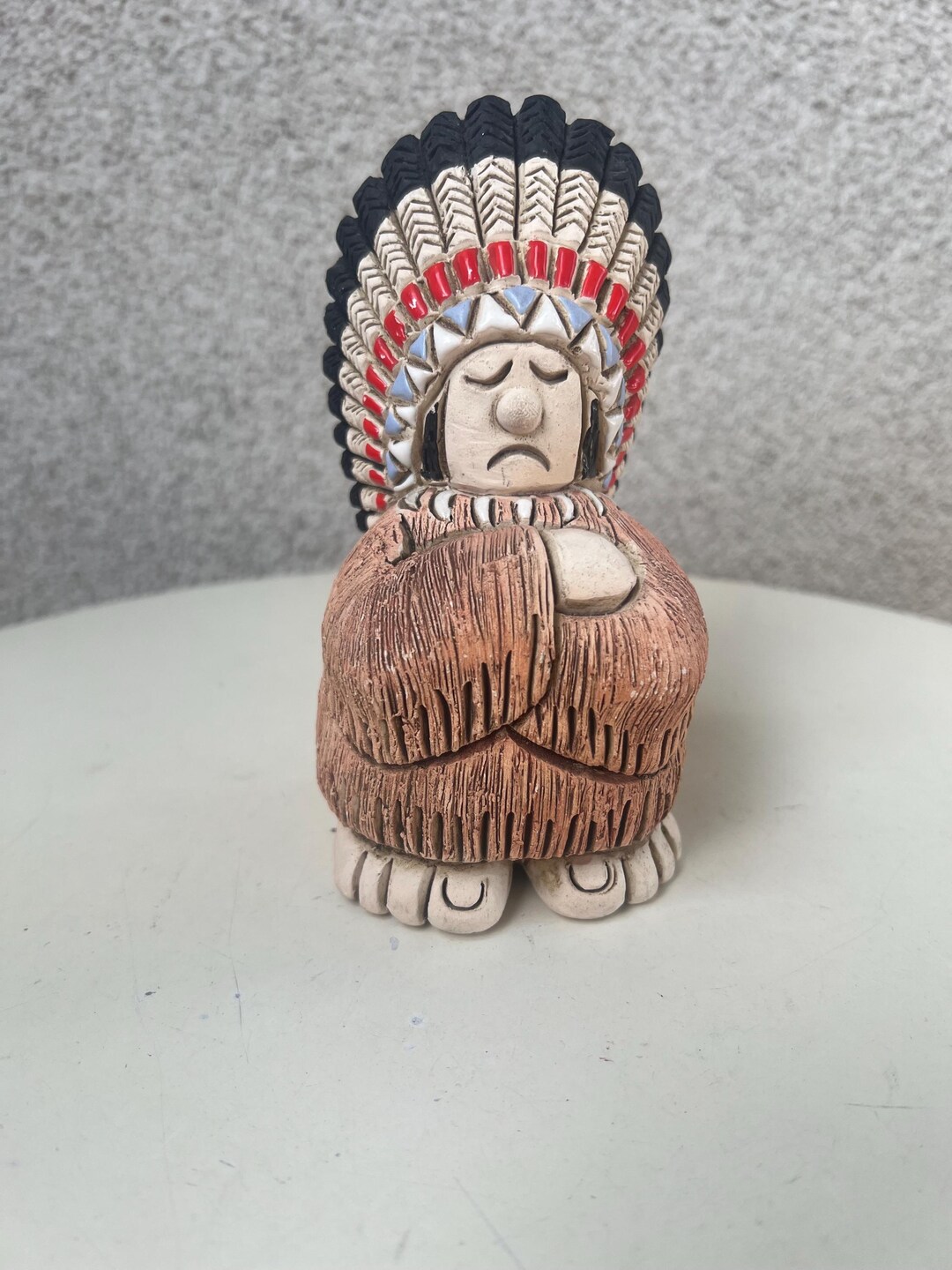 Vintage Launa Art Pottery Native American Chief Figurine 3D Signed Made ...