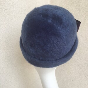 Vintage Mid Century Royal Blue Fuzzy Formal Hat Purple Bow Mystere ...