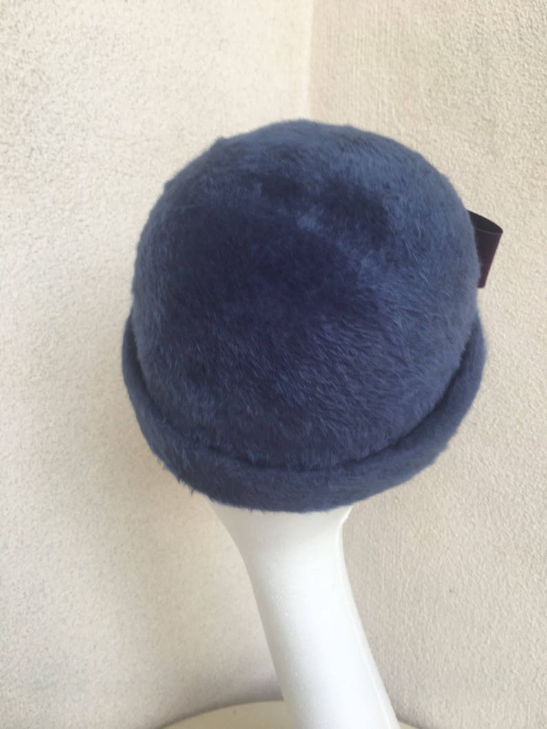 Vintage Mid Century Royal Blue Fuzzy Formal Hat Purple Bow - Etsy