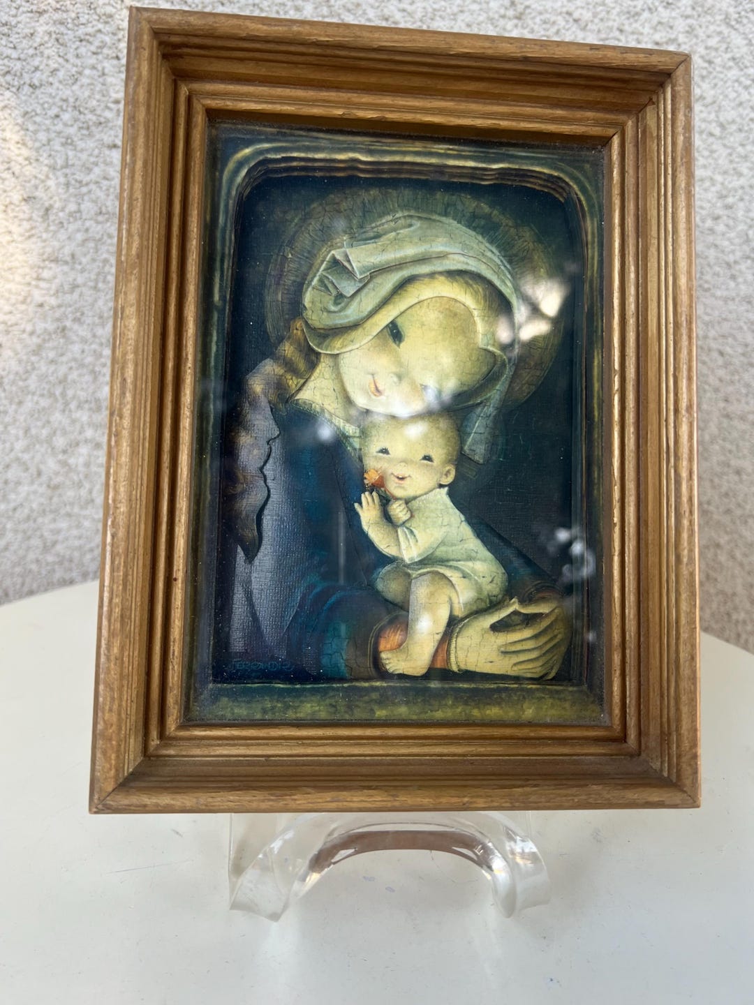 Vintage Framed 3D Paper Tole Art Madonna Child Print Anri Juan ...