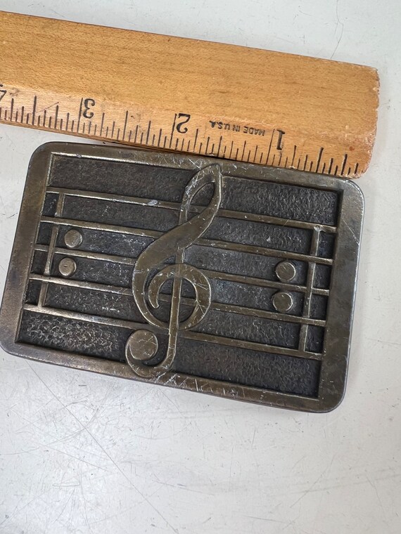 Vintage 1974 musical notes metal rectangular belt buc… - Gem