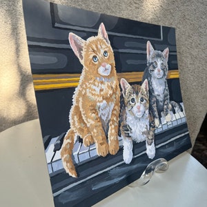 Vintage Kitsch Painting 3 Cats Theme Paint by Number Style Size 14” X ...