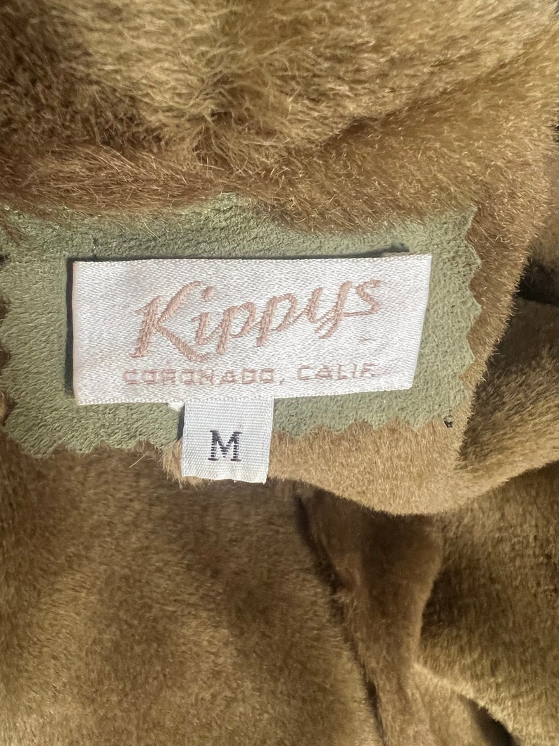 Vintage Kippys Olive Green Shearling Jacket Rhinestone Glitter Bell ...