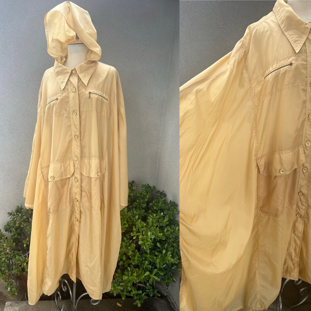 Vintage Nylon Rain Cape Soft Yellow Pockets Sz XL by R.O.C. - Etsy