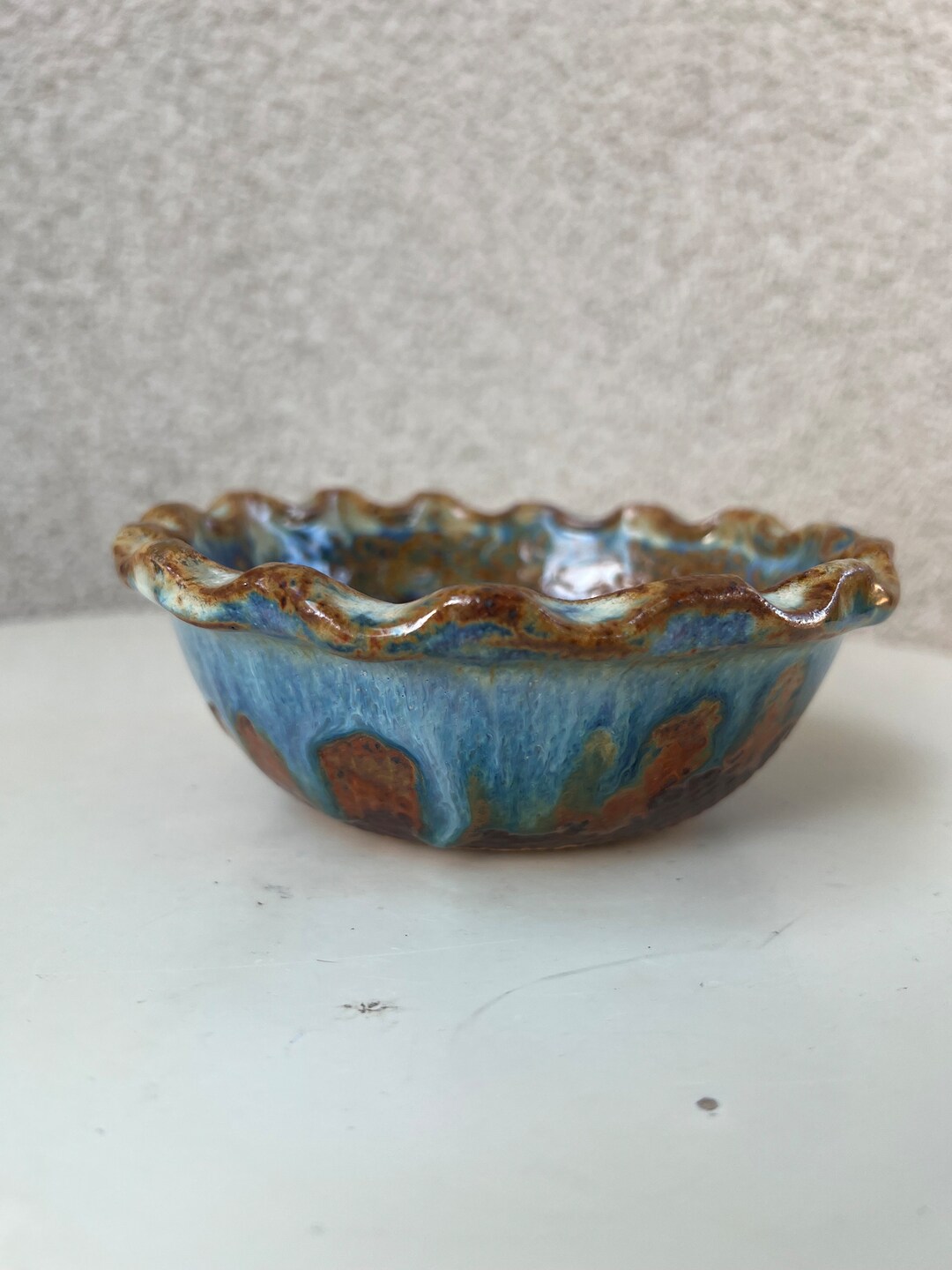 Vintage Studio Art Pottery Small Bowl Blue Glaze Ripple Edges Signed ...