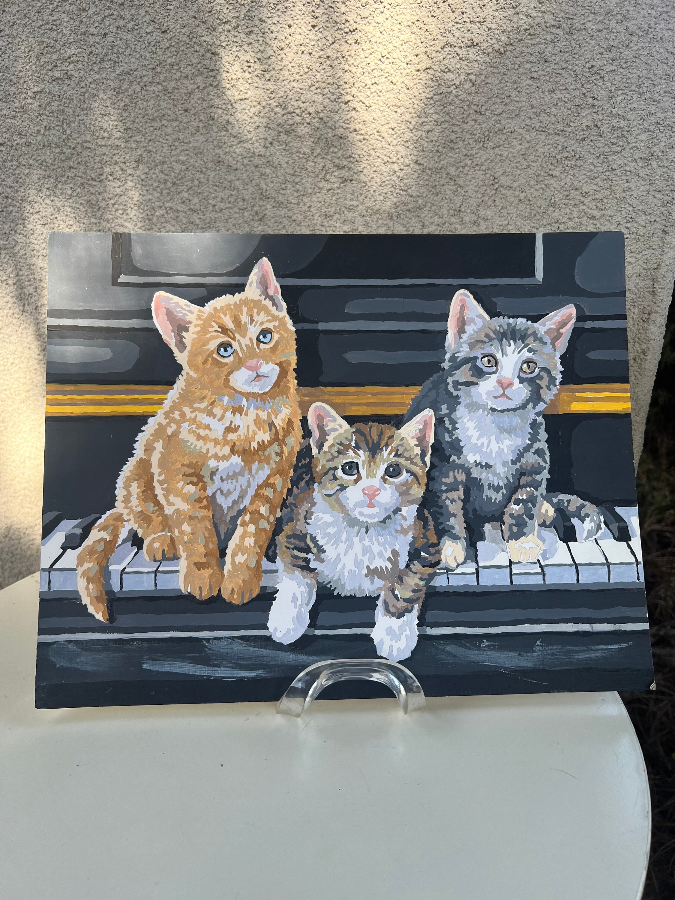 Vintage Kitsch Painting 3 Cats Theme Paint by Number Style Size 14” X ...