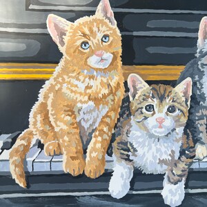 Vintage Kitsch Painting 3 Cats Theme Paint by Number Style Size 14” X ...