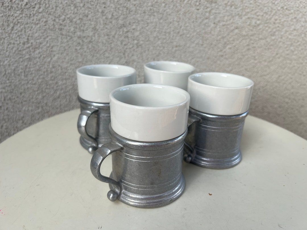 Vintage Wilton RWP Pewter Mugs With Ceramic Inserts Set 4 - Etsy