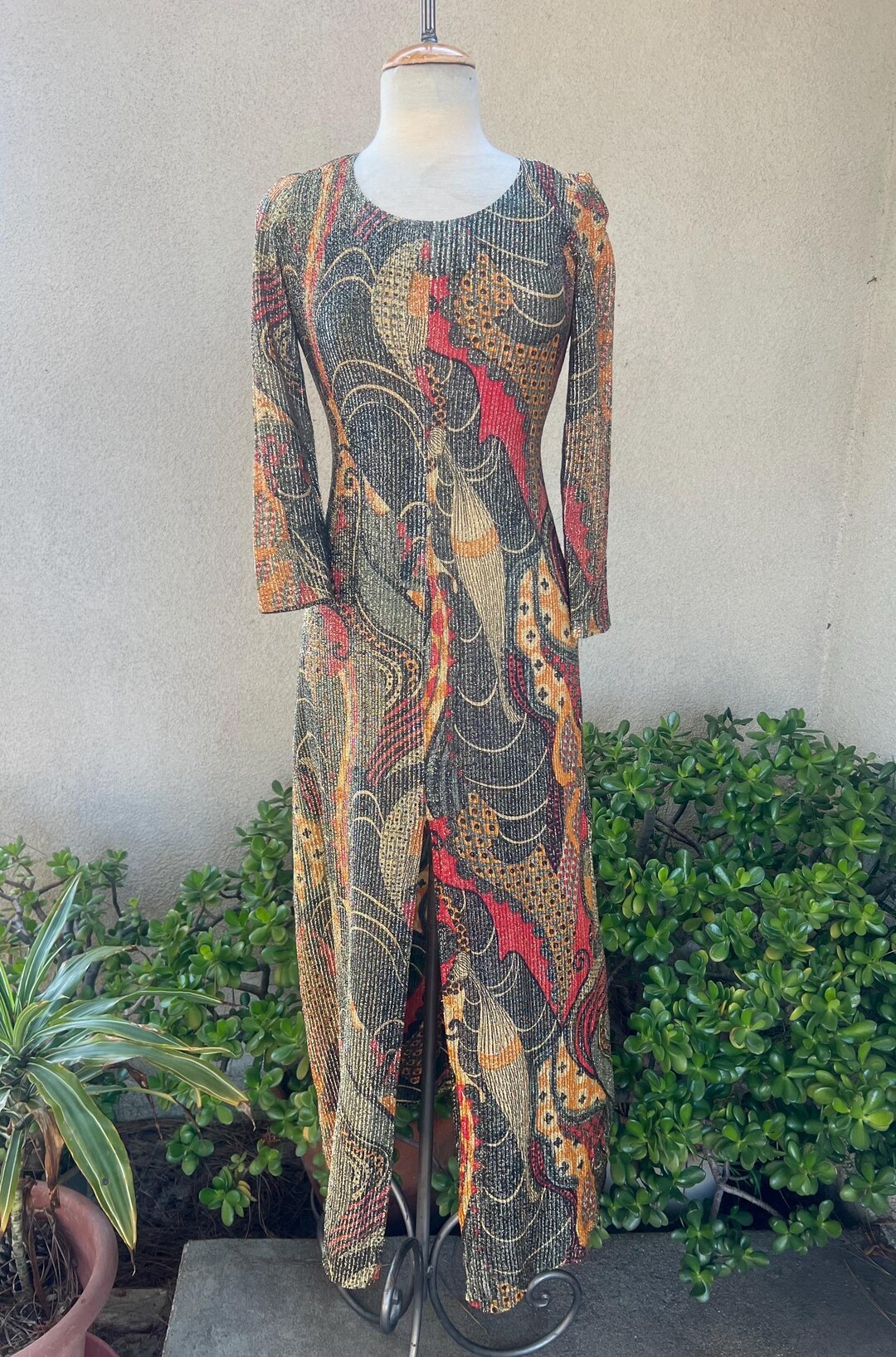 Vintage Mod Maxi Dress Metallic Multicolor Sheer Sz XS/S by the ...