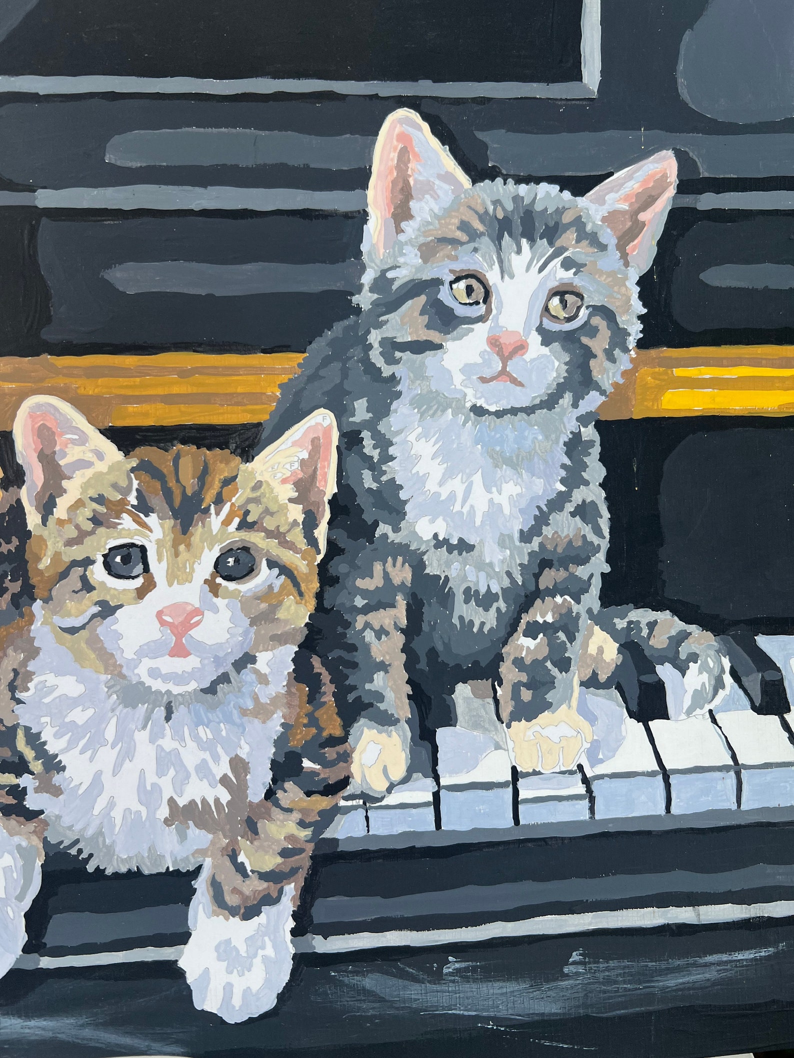 Vintage Kitsch Painting 3 Cats Theme Paint by Number Style Size 14” X ...