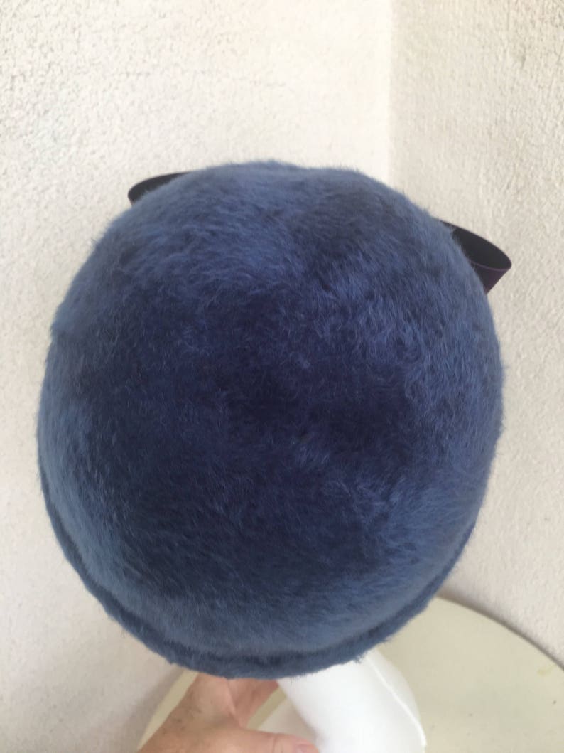 Vintage Mid Century Royal Blue Fuzzy Formal Hat Purple Bow - Etsy
