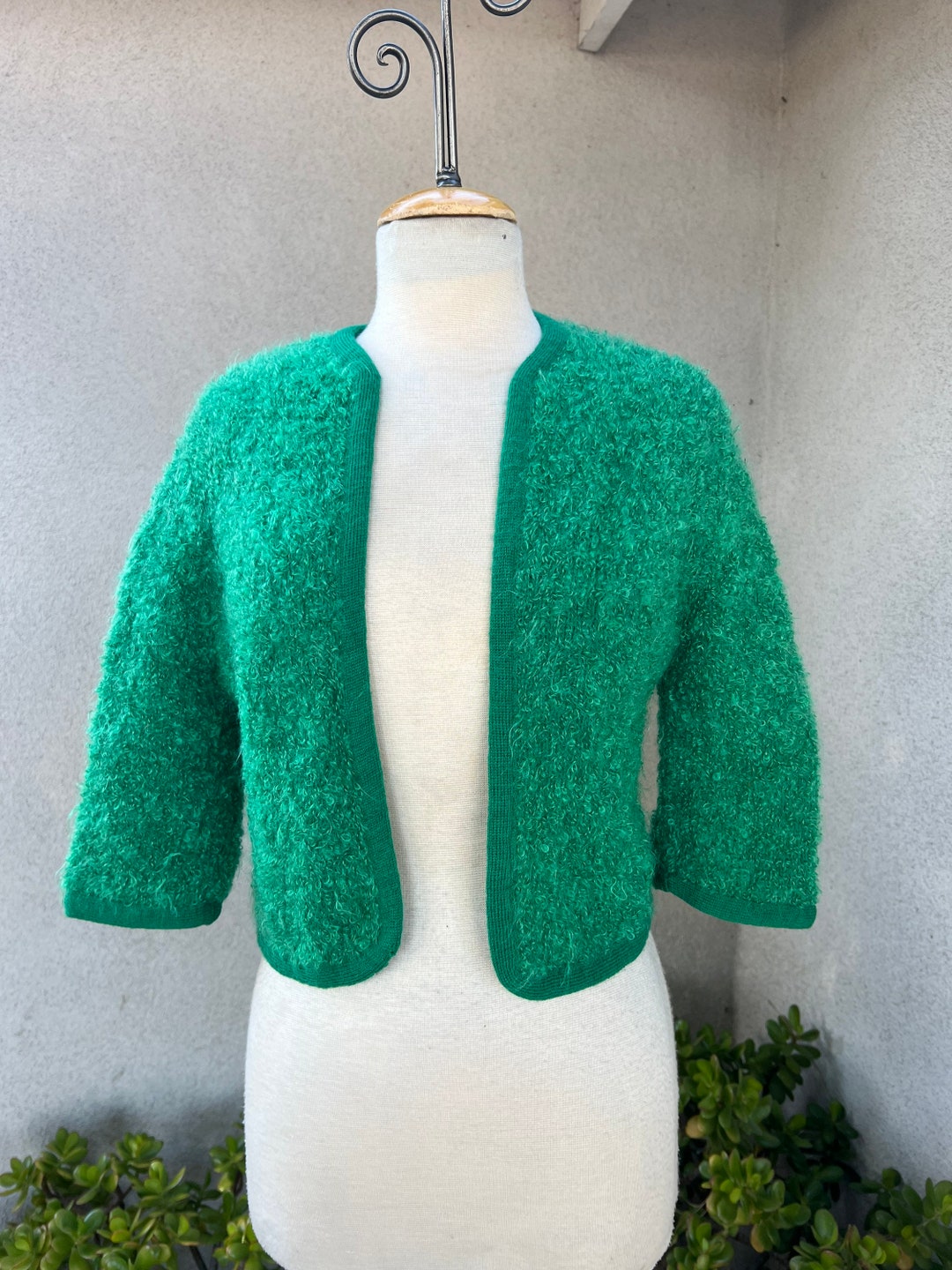Vintage 1960s Emerald Green Sweater Short Cardigan Knobby Knit Small ...