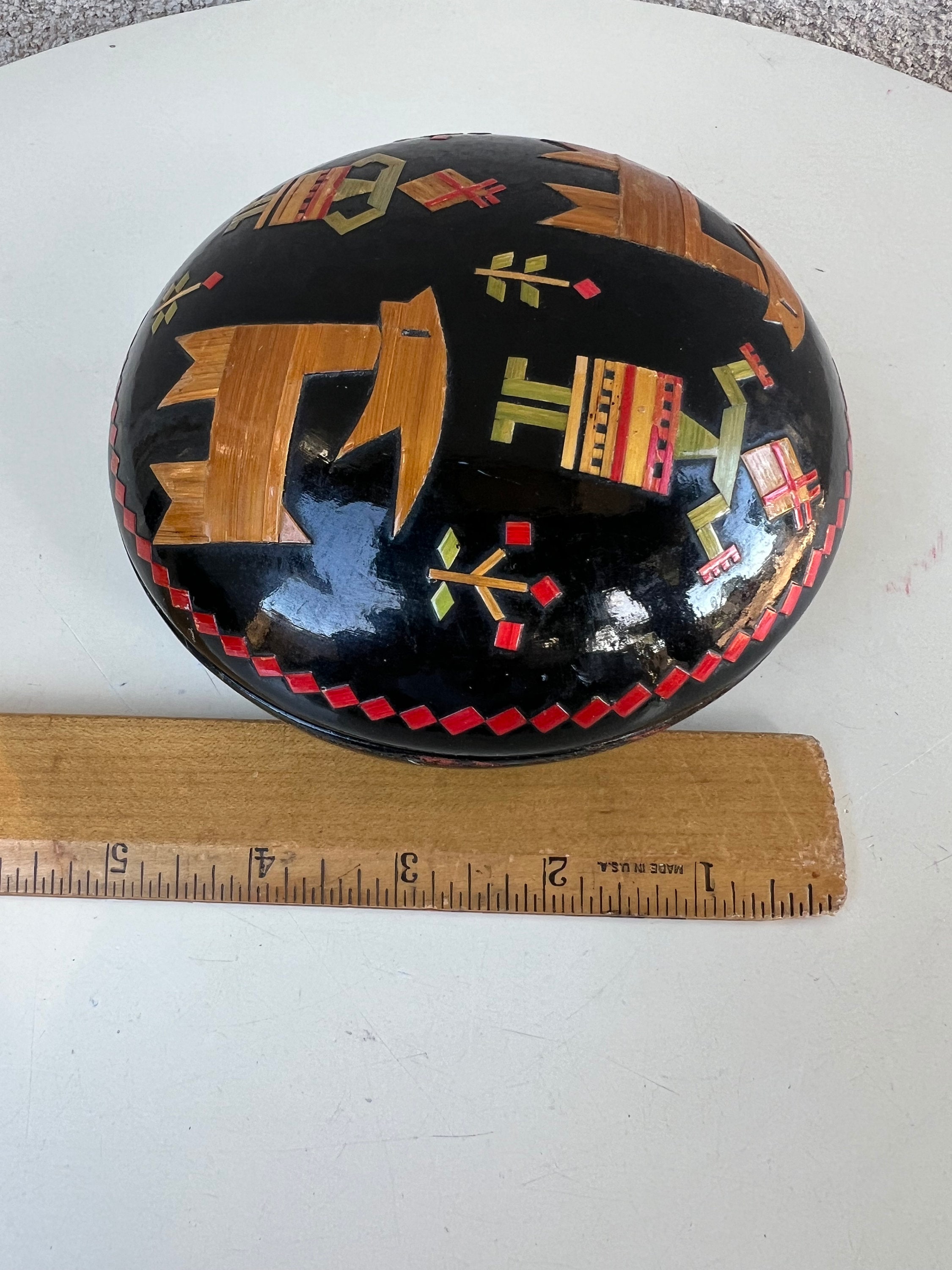Vintage USSR Russian Black Lacquer Round Box Wood Inlay Animal Theme ...