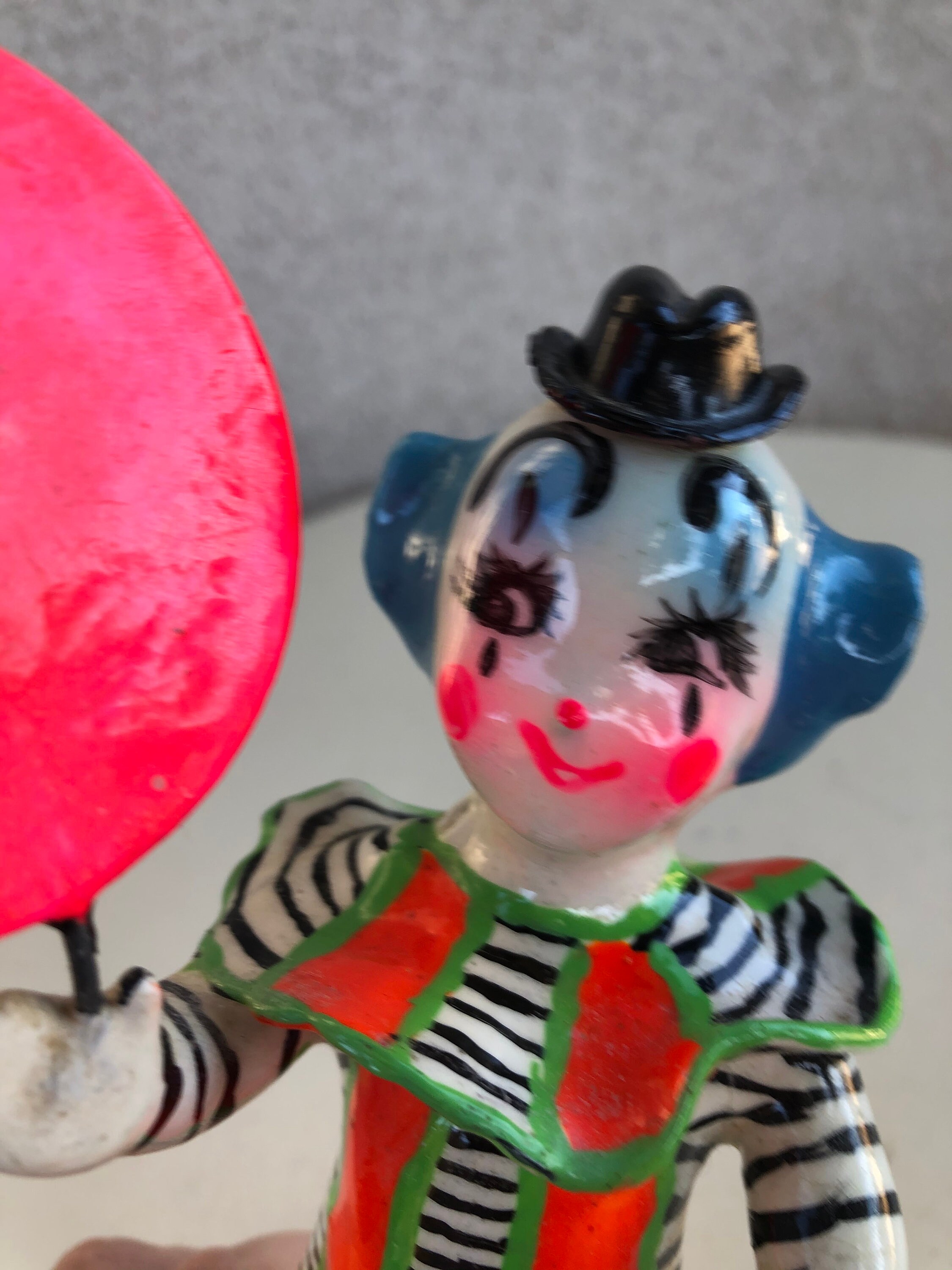Vintage paper mache striped neon Clown with balloon on wire | Etsy