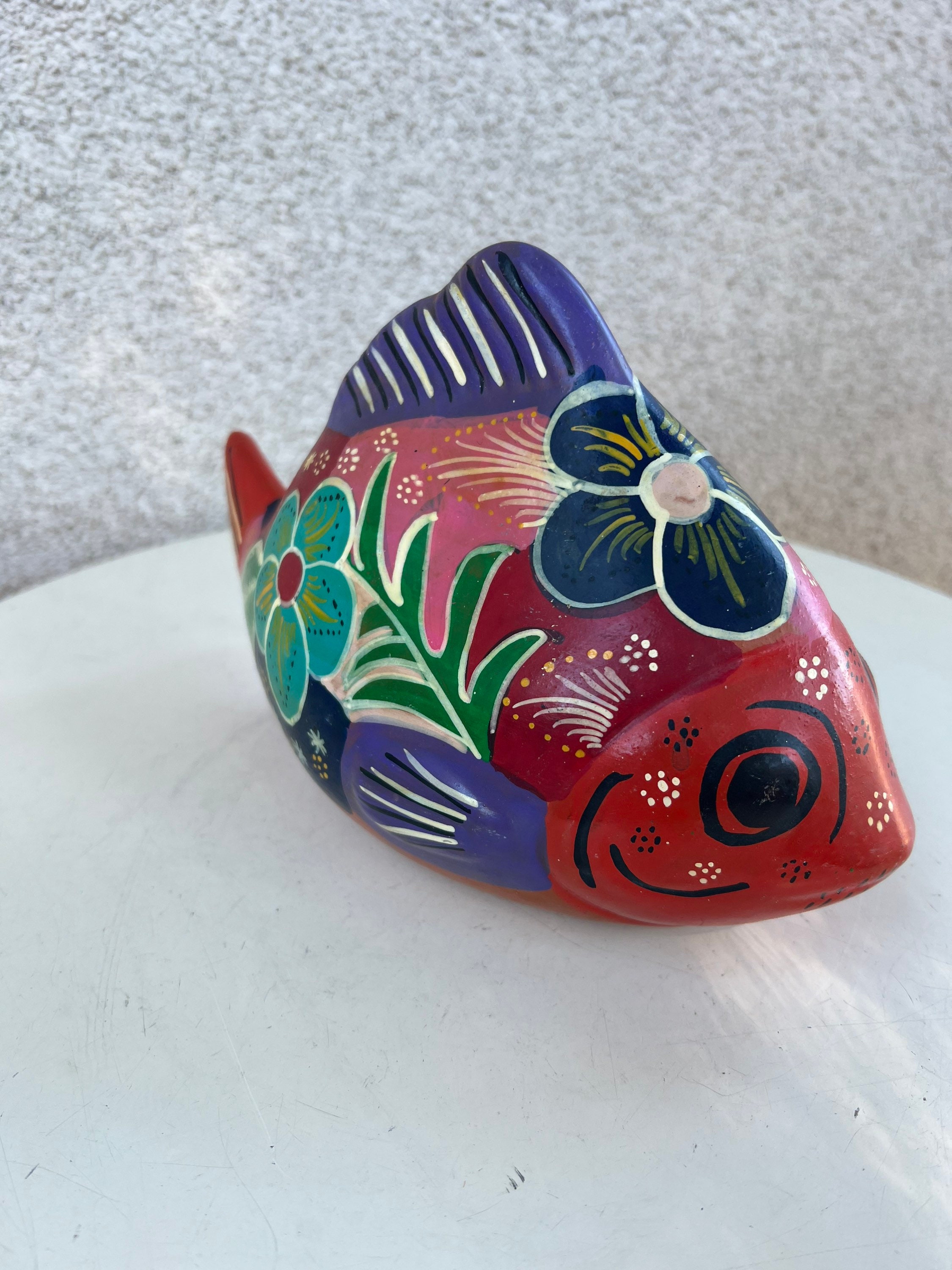 Vintage Fish Pottery Decor Hand Painted Floral Theme Made in Mexico - Etsy