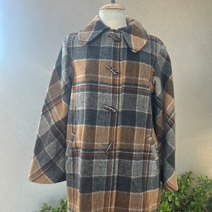 Vintage Mod Wool Brown Plaid Jacket or Short Coat Grey Brown Tones ...
