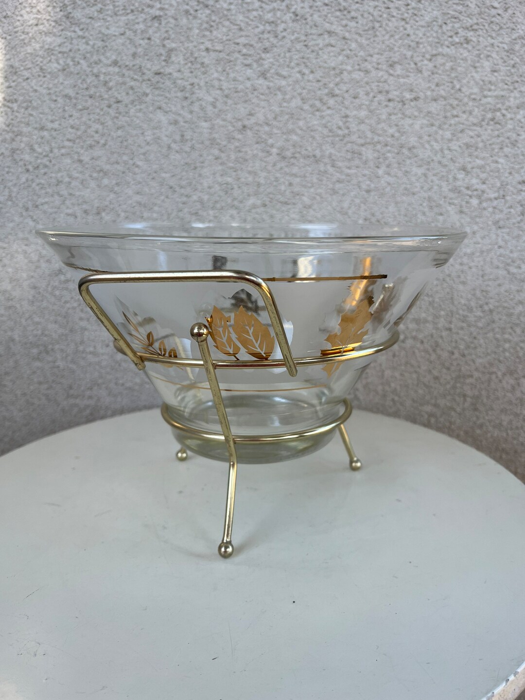 Vintage Anchor Hocking Starlyte Large Glass Bowl With Golden Stand - Etsy