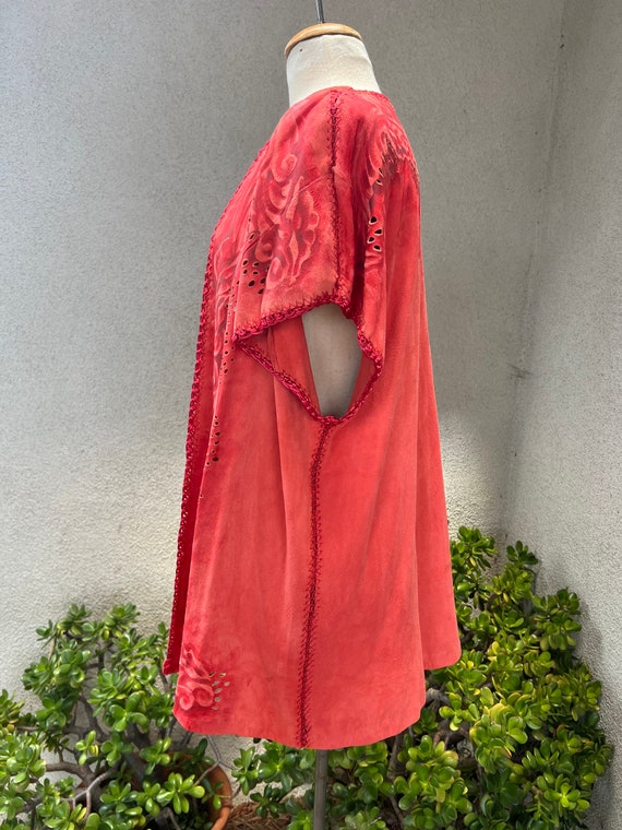 Vintage rust orange suede vest art to wear floral cut… - Gem