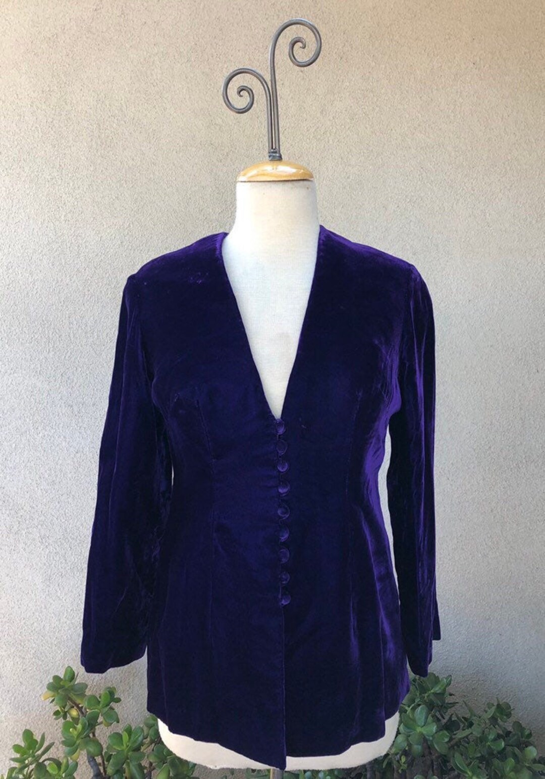 SALE Vintage Mod Purple Velveteen Top Loop Buttons Lined Sz S - Etsy