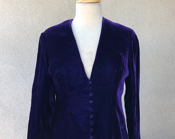 SALE Vintage Mod Purple Velveteen Top Loop Buttons Lined Sz S - Etsy