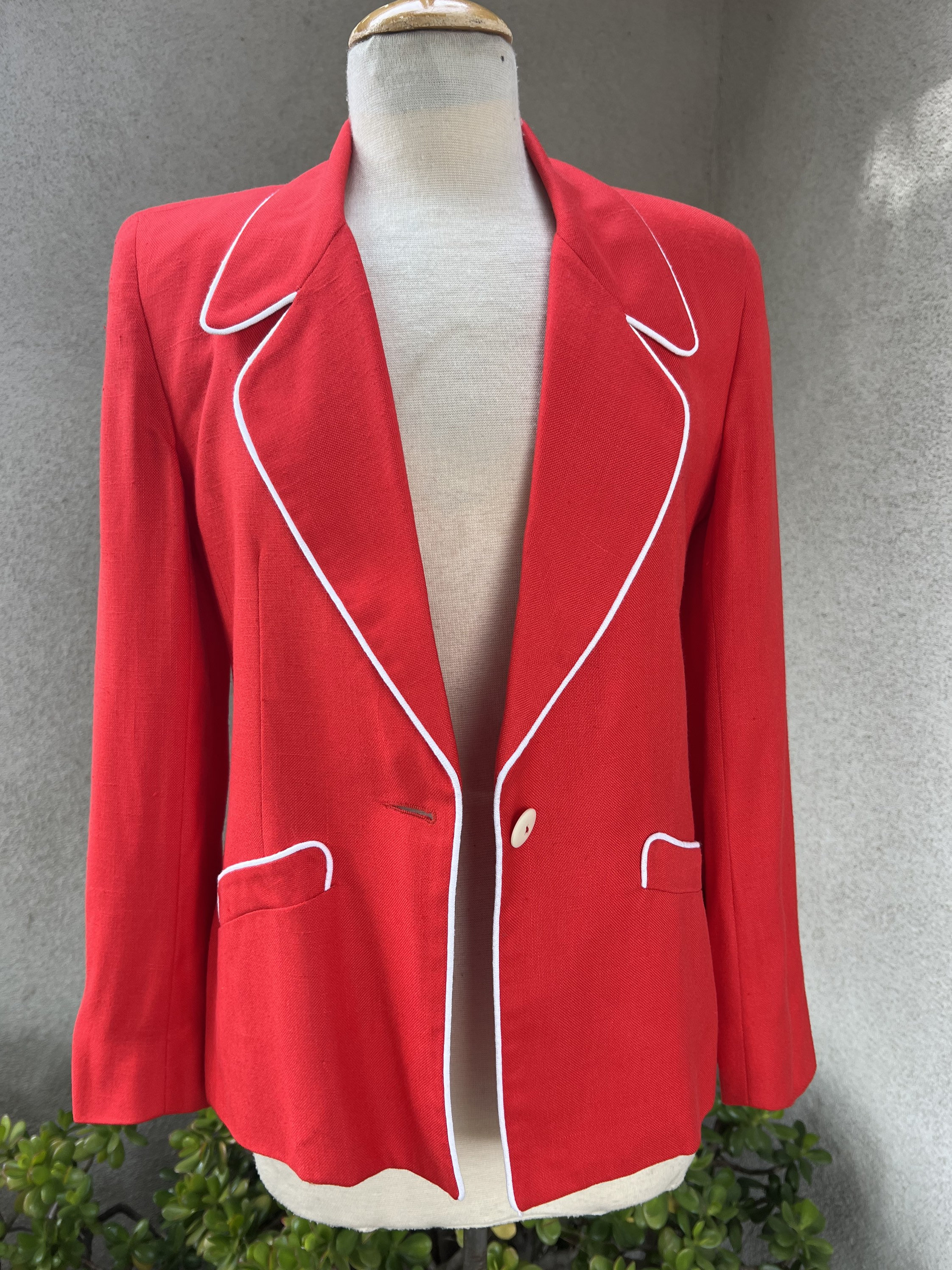 Vintage Preppy Bright Red Blazer Jacket With White Piping Trim | Etsy