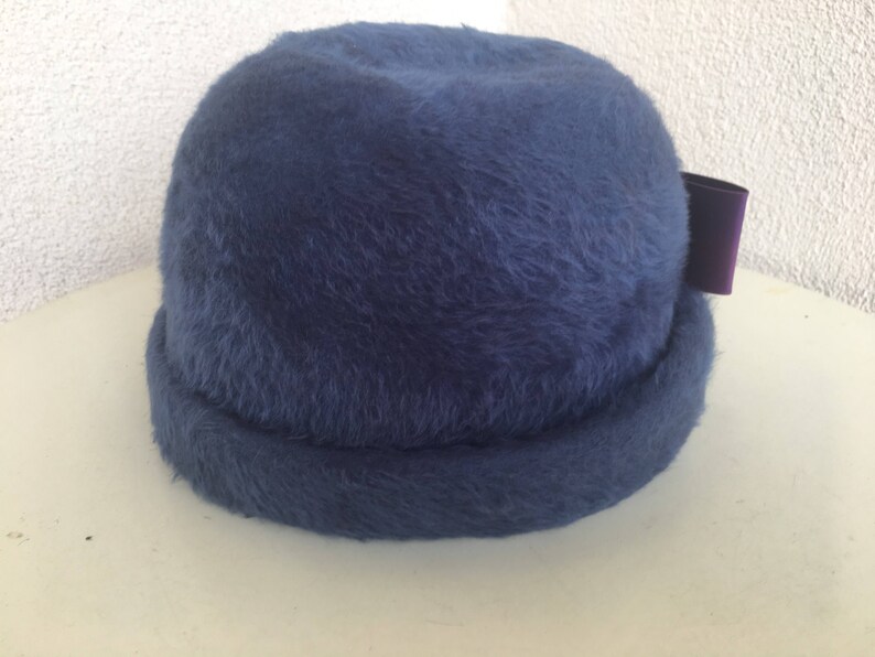 Vintage Mid Century Royal Blue Fuzzy Formal Hat Purple Bow - Etsy