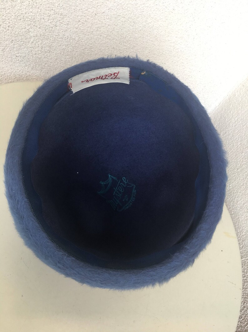 Vintage Mid Century Royal Blue Fuzzy Formal Hat Purple Bow - Etsy