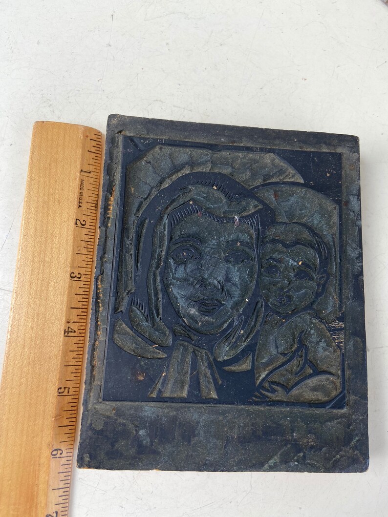 Vintage Large Wood Carved Letterpress Printing Block Mother and Child ...