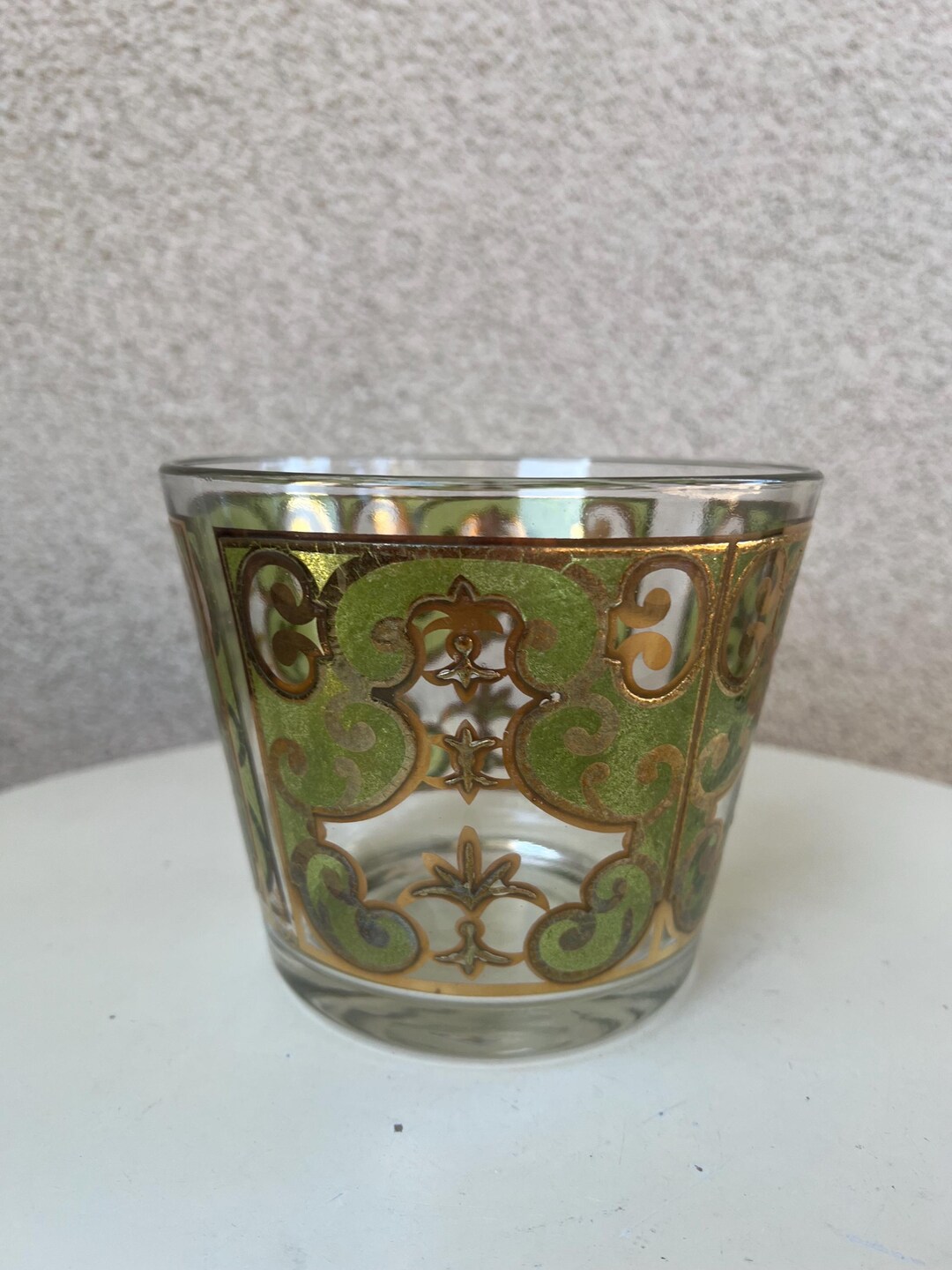Vintage Modern Culver Starlyte Glass Ice Bucket Gold 22K Green Frosted ...