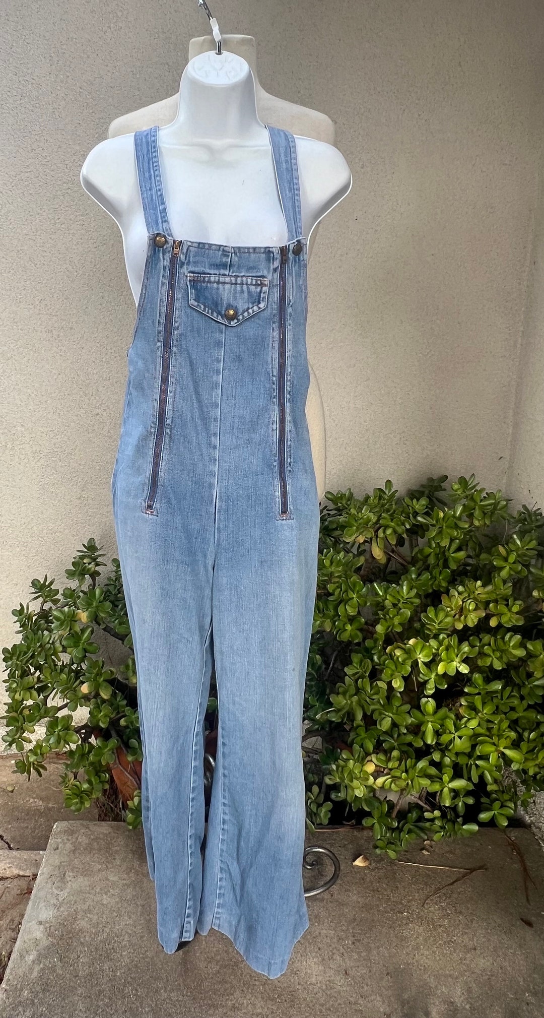 Vintage Blue Denim Jumpsuit Overalls With Zippers Wide Leg Sz S/M - Etsy