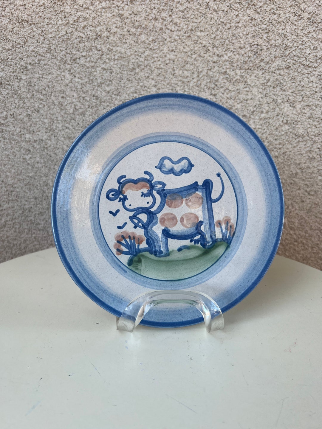 Vintage M A Hadley Pottery Plate Blue Cow Theme - Etsy