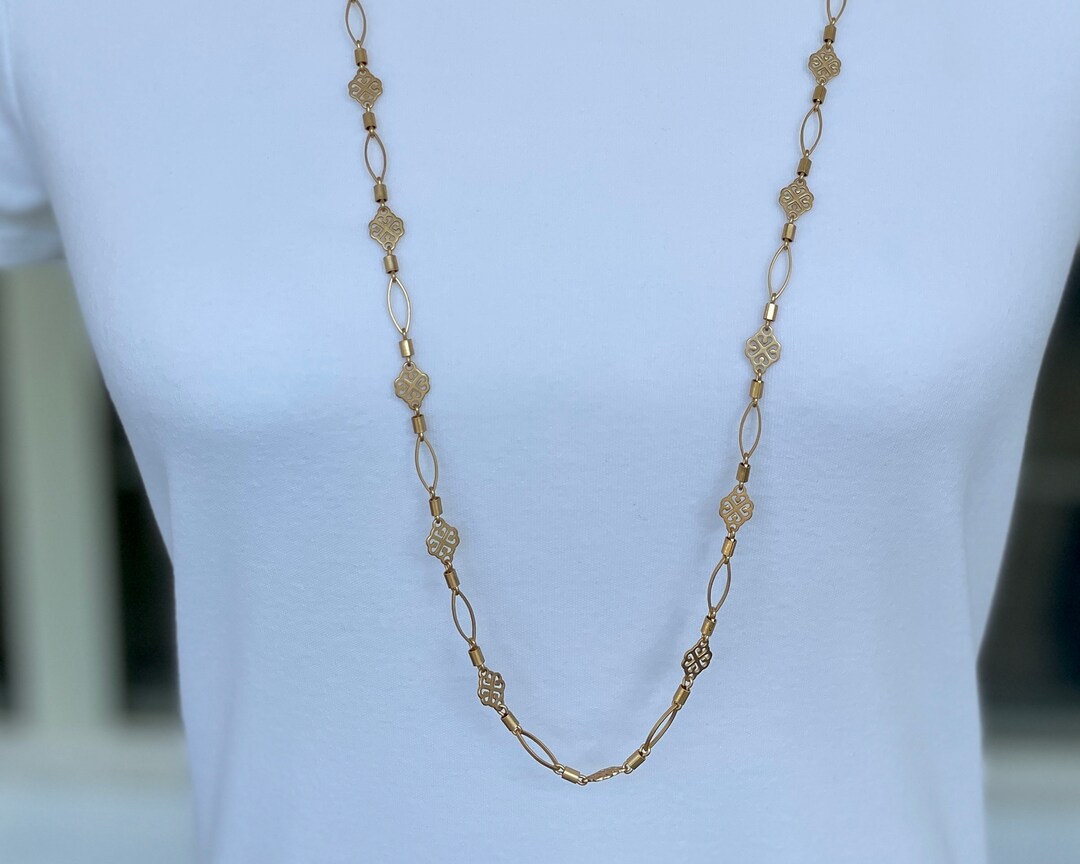 Long Gold Hoop Chain Necklace, Quality Matte Gold Necklace, Made in the ...