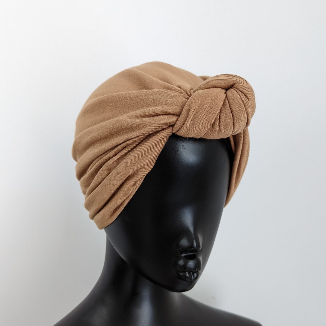 Ready to Wear Turban Hat Brown Top Knot Turban Fawn Head Cover Bohemian ...
