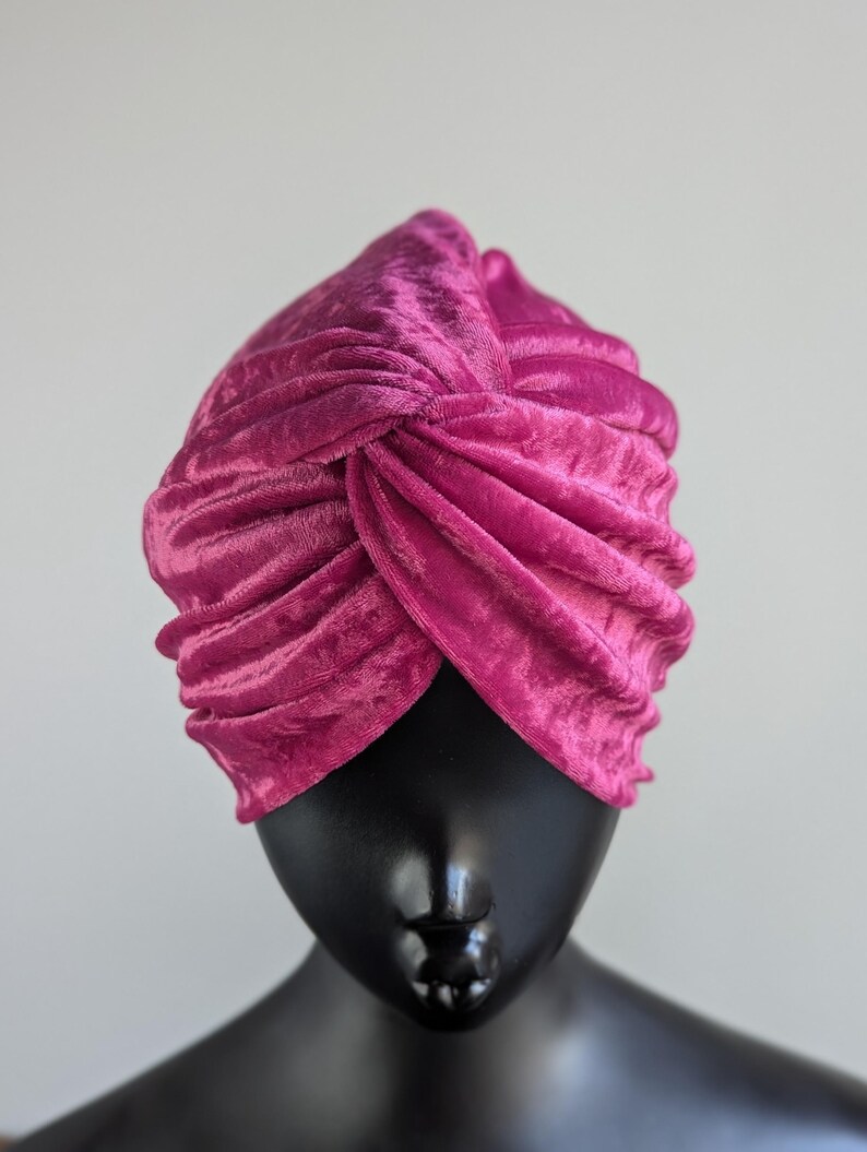 Hot Pink Crushed Velvet Twist Front Turban Hat Winter Vintage Style ...